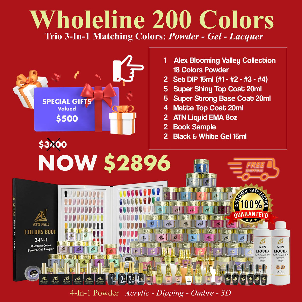 WHOLE LINE 200 COLORS TRIO 4 IN 1 MATCHING - ACRYLIC, DIPPING, OMBRE ...